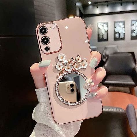 Kc Back Cover For Vivo V G Vivo V Pro G Round Flower Mirror Electroplated Soft Silicone