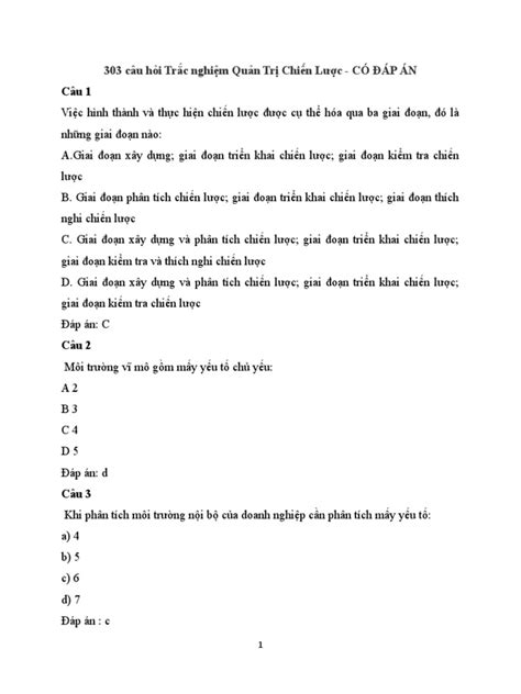 (123doc) - 303-Cau-Hoi-Trac-Nghiem-Quan-Tri-Chien-Luoc-Co-Dap-An | PDF