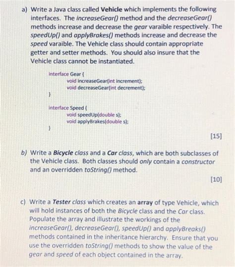 Solved A Write A Java Class Called Vehicle Which Implements