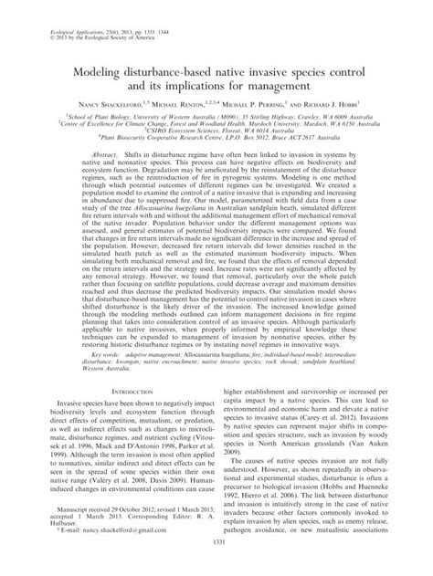 pdf modeling disturbance based native invasive species control and