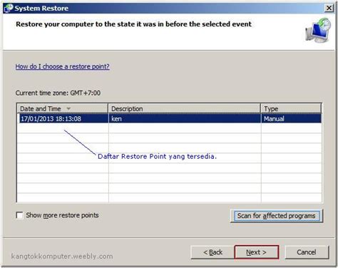 Menggunakan System Restore Kangtokkomputer