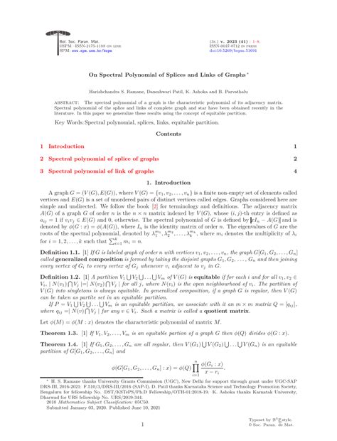 Pdf On Spectral Polynomial Of Splices And Links Of Graphs
