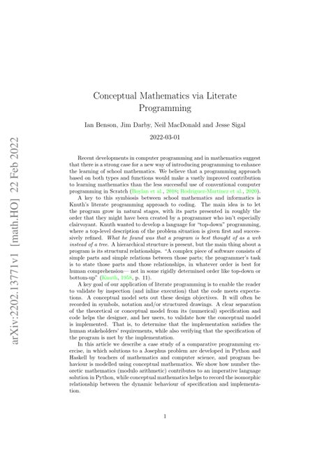 Pdf Conceptual Mathematics Via Literate Programming