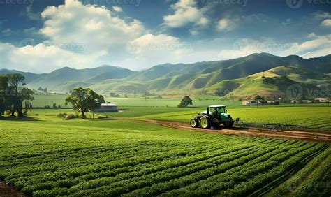 Sprawling Agricultural Farm With Fields Of Crops