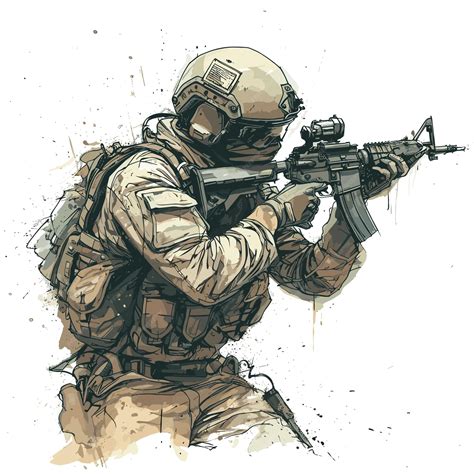 Dibujo Vectorial De Un Soldado Militar Con Uniforme Caqui Y Armadura