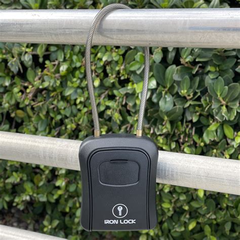 Medium Portable Key Lock Box With Removable Cable Shackle Black Iron Lock