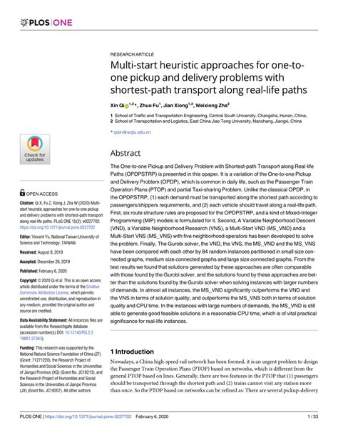Pdf Multi Start Heuristic Approaches For One To One Pickup And