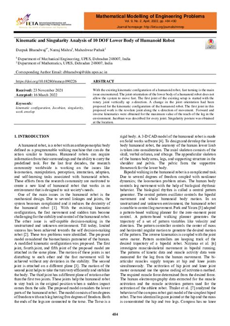 Pdf Kinematic And Singularity Analysis Of 10 Dof Lower Body Of Humanoid Robot