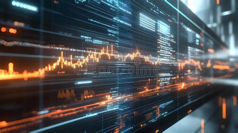 Abstract Digital Data Stream Visualization With Glowing Orange And Blue Lines Stock Illustration