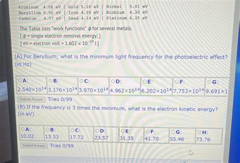 Solved ϕ Single Electron Removal Energy Ev Electron