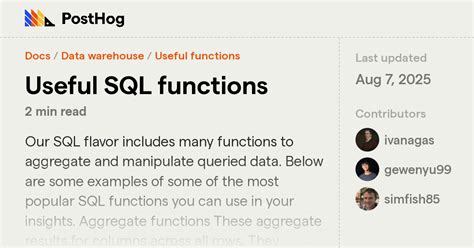 Useful Sql Functions Docs Posthog