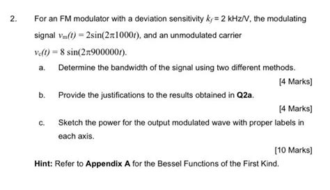 Solved For An Fm Modulator With A Deviation Sensitivity