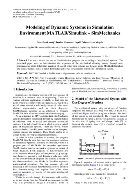 Pdf Modeling Of Dynamic Systems In Simulation Environment Matlab