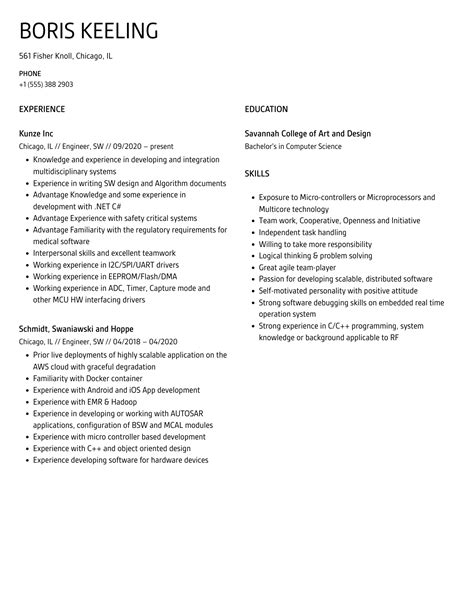 Engineer SW Resume Samples Velvet Jobs
