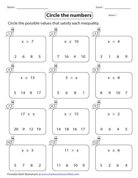inequality math worksheet