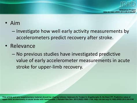 Ppt Predictive Value Of Upper Limb Accelerometry In Acute Stroke With