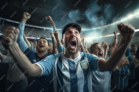 Premium Photo Excited Argentina Football Fans Cheering For Their Team