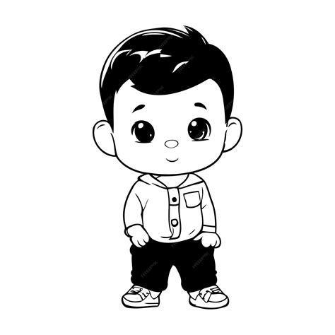 Cute Little Boy Standing Over White Background Black And White Design