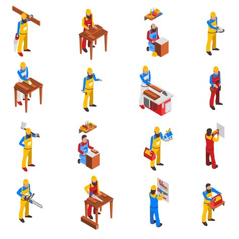 Woodwork People Icons Set Vector Art At Vecteezy