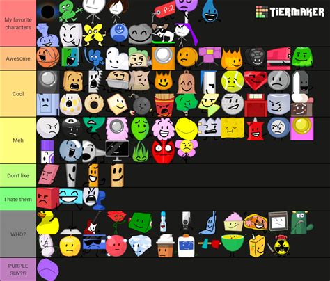 Bfdi Character Tier List R Battlefordreamisland