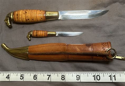 Vintage Kauhava Finland Horse Head Puukko Knife Set Birch Handles