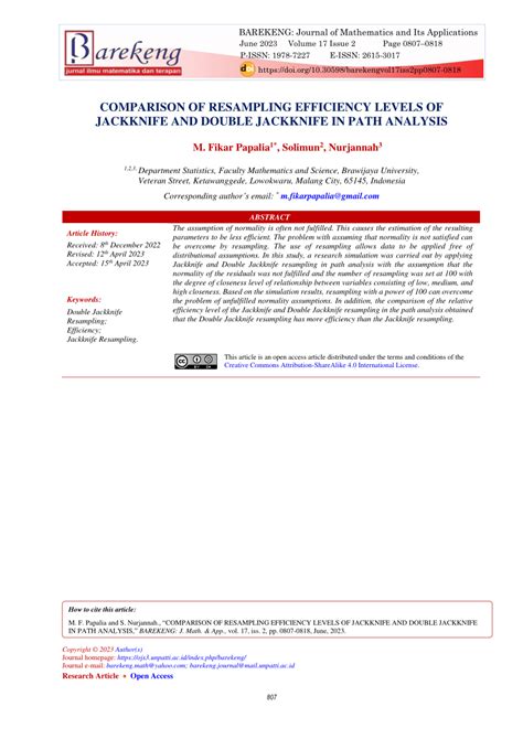 Pdf Comparison Of Resampling Efficiency Levels Of Jackknife And