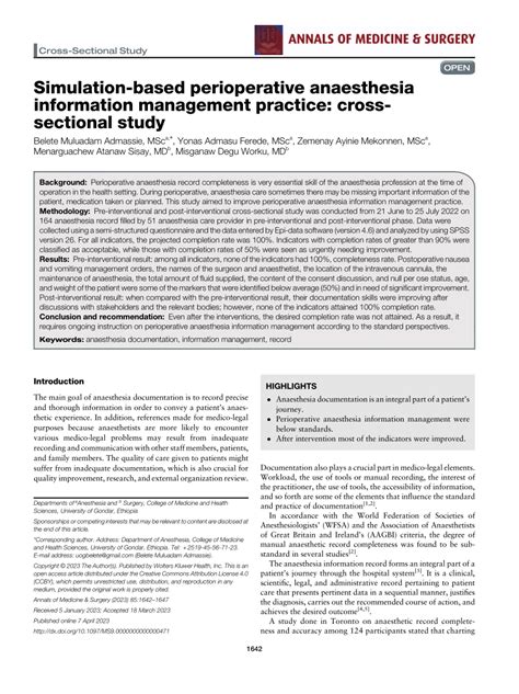 Pdf Simulation Based Perioperative Anaesthesia Information Management Practice Cross