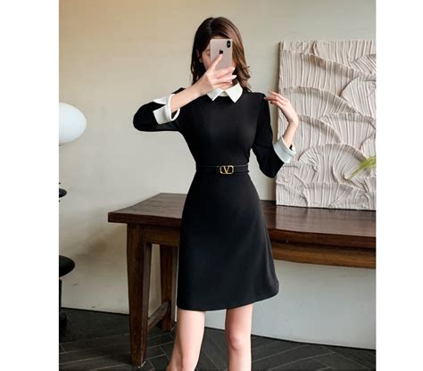 르뚜앙 당일출고 고나라 하객룩원피스 봄 가을 상견례 피로연 블랙 핑크 카라 키작녀 정장 미니 원피스