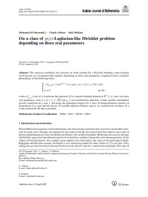 Pdf On A Class Of P X Laplacian Like Dirichlet Problem Depending On