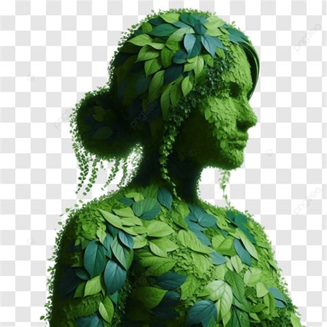 A Woman Adorned With Vibrant Green Leaves Woman With Green Leaves