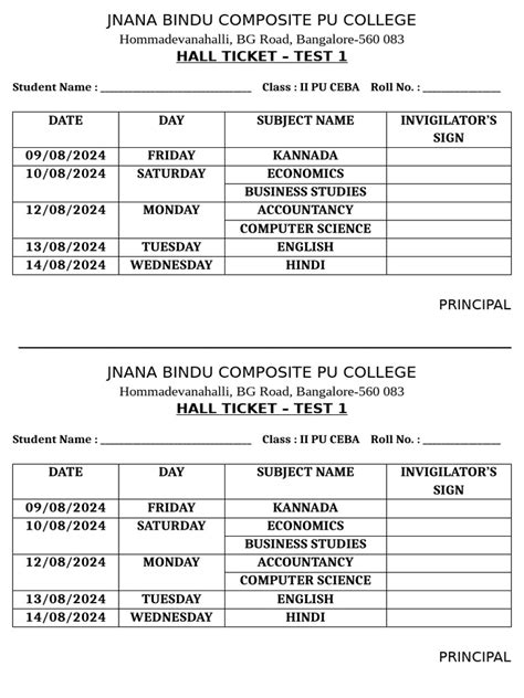 Pu College Test Schedule Pdf