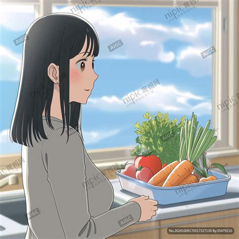 Ai创作图食品女孩插画 拿蔬菜的女孩 采摘女孩插画 卖蔬菜的女人卡通女孩 卡通端饭女孩 农家女孩水果插画 面条插画妈妈做饭 插画吃饭 手绘清纯