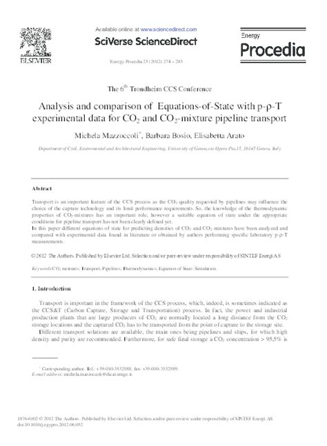 Pdf Co2 Pipeline Transport Eos Analysis And Comparison