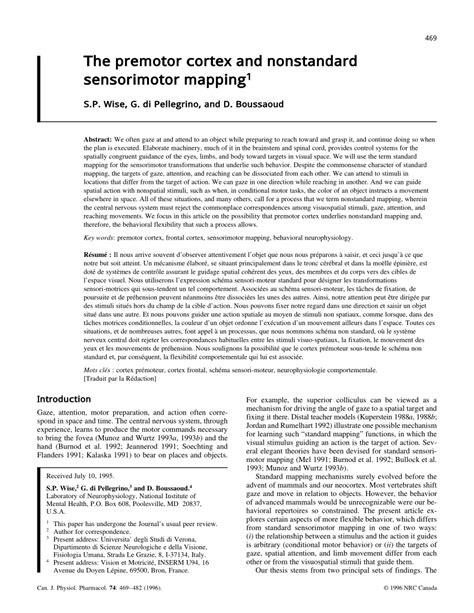 Pdf The Premotor Corte× And Nonstandard Sensorimotor Mapping