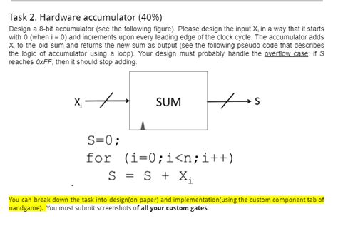 Solved Task 2 Hardware Accumulator 40 Design A 8 Bit