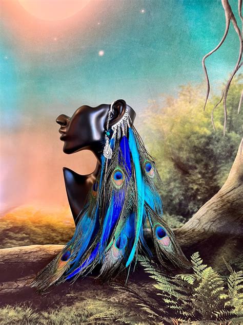 Peacock Spirit Feather Ear Cuff Peacock Ear Cuff Peacock Feathers Peacock Headpiece