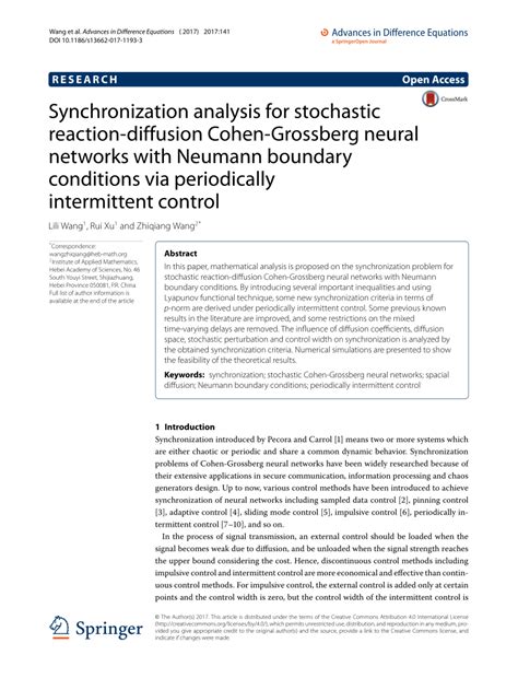 Pdf Synchronization Analysis For Stochastic Reaction Diffusion Cohen Grossberg Neural Networks