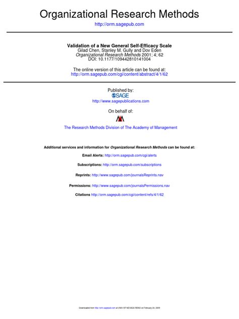 Validation Of A New General Self Efficacy Scale Pdf Self Efficacy