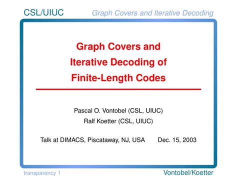 Ppt Graph Covers And Iterative Decoding Of Finite Length Codes