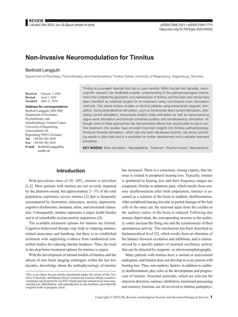 Pdf Non Invasive Neuromodulation For Tinnitus