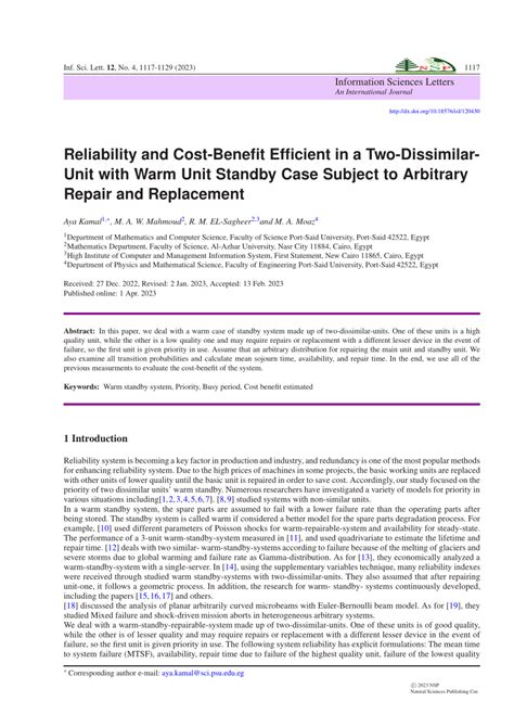 Pdf Reliability And Cost Benefit Efficient In A Two Dissimilar Unit