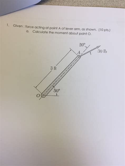 solved given force acting at point a of lever arm as shown