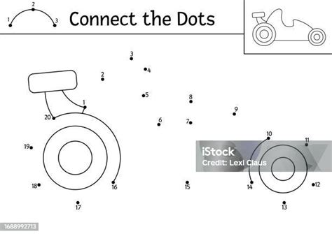벡터 도트 투 도트 및 귀여운 경주용 자동차와 색상 활동 교통은 재미있는 경주 자동차로 어린이를 위한 점 게임을 연결합니다