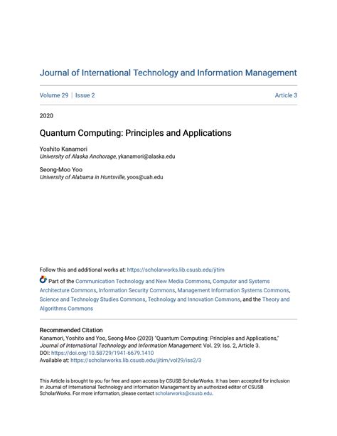 Quantum Computing Principles And Applications Journal Of International Technology And