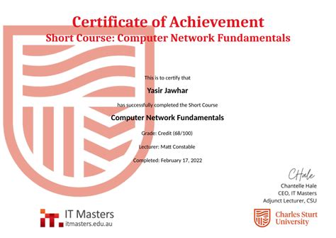 Pdf Certificate Of Achievement Short Course Computer Network