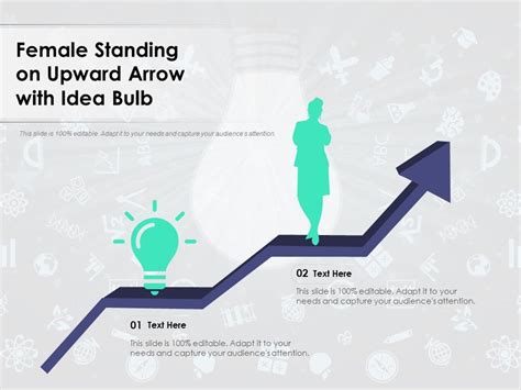 Female Standing On Upward Arrow With Idea Bulb Ppt PowerPoint Presentation File Slide PDF