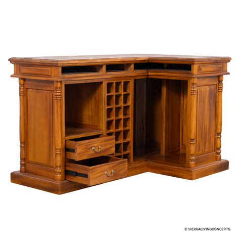 Pretoria Rustic Mahogany Wood Round End Bar Set With Stool