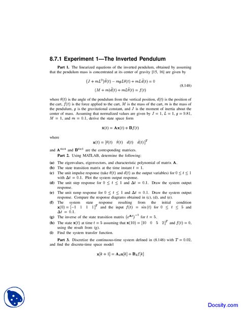 Inverted Pendulum Linear Dynamic Systems And Signals Lab Handout