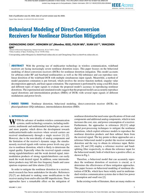 Pdf Behavioral Modeling Of Direct Conversion Receivers For Nonlinear Distortion Mitigation