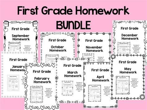 First Grade Homework Bundle Editable By Teaching Superstar Tpt